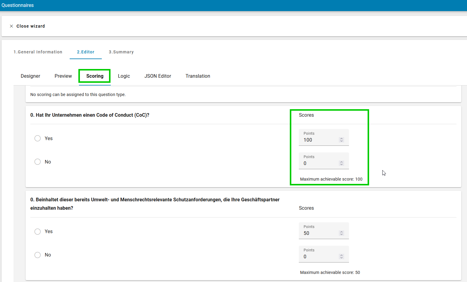 Scoring, Weighting and KO-Criteria